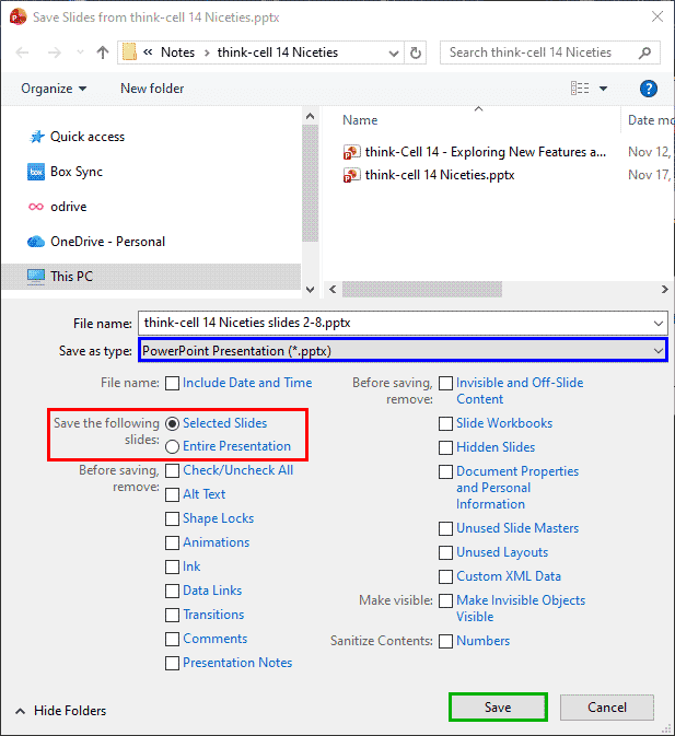 Save Slides dialog box