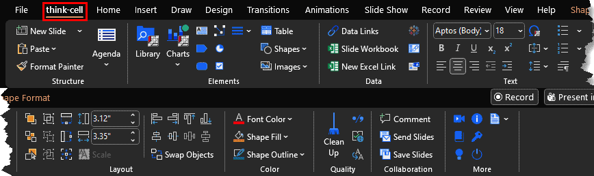 think-cell tab in the PowerPoint Ribbon