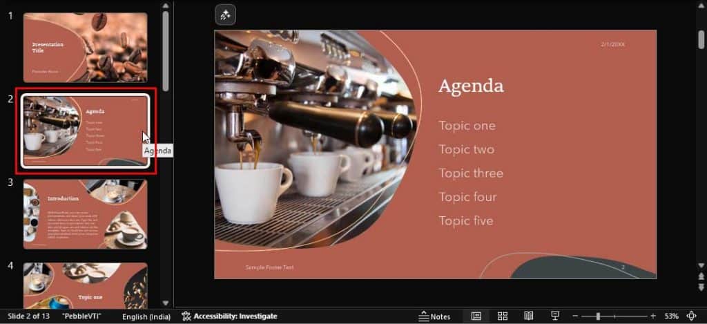 Select slide in the Slides pane