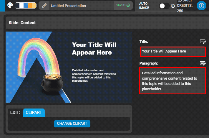 Add content for title and paragraph boxes
