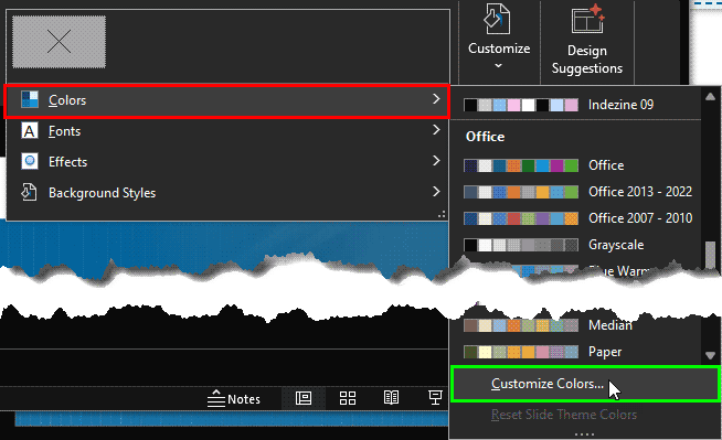 Theme Colors drop-down menu